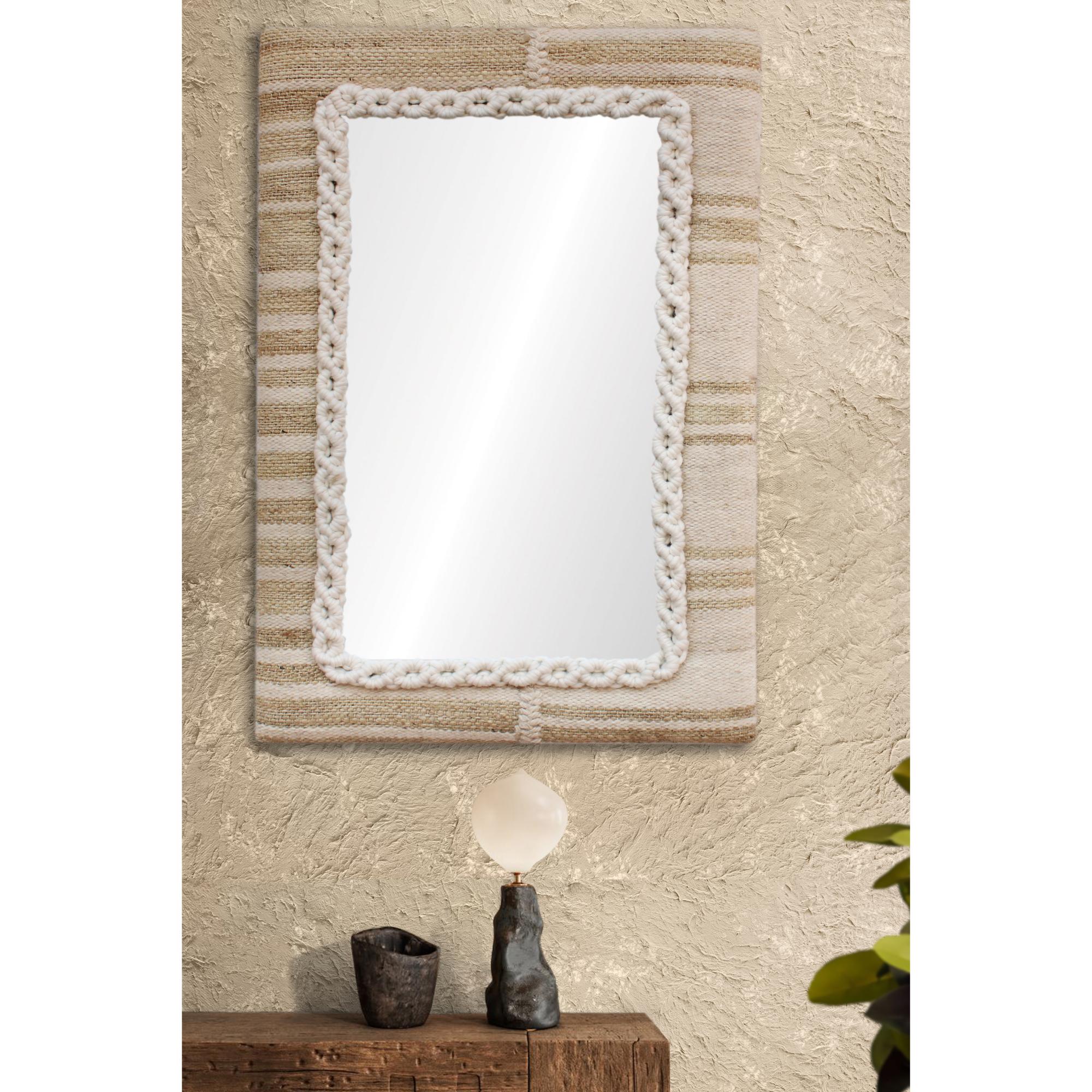 AMPOR WALL MIRROR - IVORY - HAND WOVEN - WOOL/JUTE & MDF – The Rug Republic